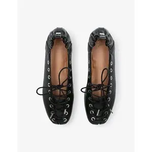 GANNI Eyelets Lace-up Vegan Leather Ballerinas