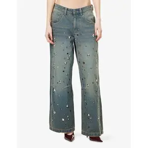 JADED LONDON Studded Wide-leg Denim Jeans