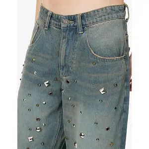 JADED LONDON Studded Wide-leg Denim Jeans