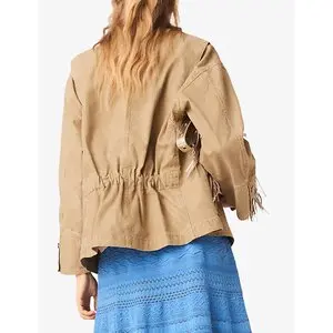 Maje Collared Denim Jacket With Pleated Back