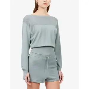 ADANOLA Long-sleeve Mesh-panel Knit Top