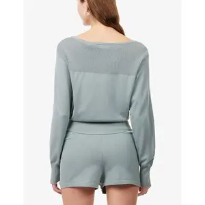 ADANOLA Long-sleeve Mesh-panel Knit Top