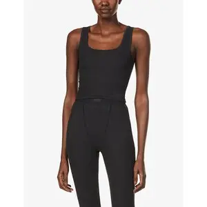 SKIMS Ribbed Scoop-neck Cotton-jersey Tank Top - Soot
