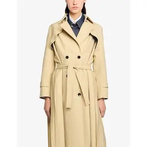 Sandro Belted-waist Double-breasted Stretch-woven Trench - Beige