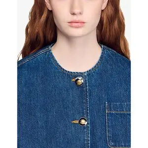 Sandro Buttoned Denim Jacket - Deep Blue