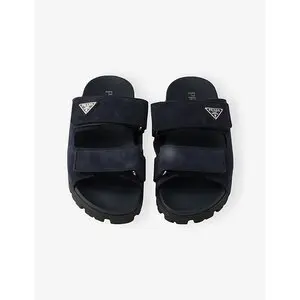 Prada Logo-embellished Suede Sandals - Blue