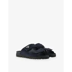 Prada Logo-embellished Suede Sandals - Blue