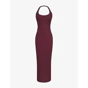 House Of Cb Halterneck Stretch-mesh Midi Dress - Grape