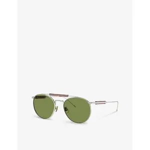 Brunello Cucinelli Sartorial Sunset Round-frame Yellow Gold-plated Titanium Sunglasses - Silver