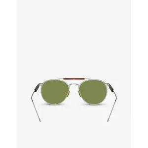 Brunello Cucinelli Sartorial Sunset Round-frame Yellow Gold-plated Titanium Sunglasses - Silver
