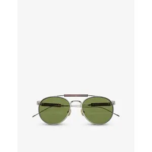 Brunello Cucinelli Sartorial Sunset Round-frame Yellow Gold-plated Titanium Sunglasses - Silver