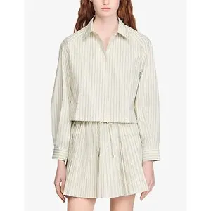 Sandro Striped Rhinestone-embellished Cotton-blend Shirt