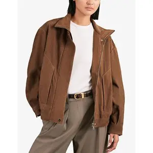 REISS Kiara Funnel-neck Suede Bomber Jacket