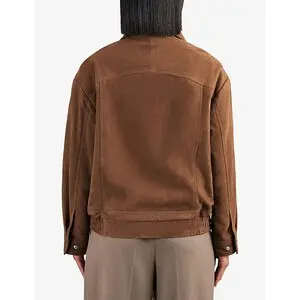 REISS Kiara Funnel-neck Suede Bomber Jacket