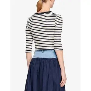 Sandro Striped Cropped Cotton-jersey T-shirt