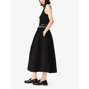 Maje Sleeveless High-neck Taffeta Midi Dress
