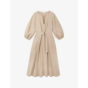 THE WHITE COMPANY Cotton-blend Belted Midi Dress
