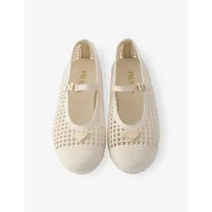 Prada Triangle Logo Crochet Ballerina Flats - Neutral