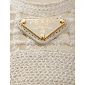 Prada Triangle Logo Crochet Ballerina Flats - Neutral