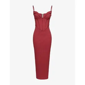 House Of Cb Romy Mesh Bodycon Maxi Dress - Wine