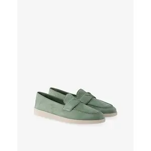 Prada Triangle-plaque Suede Loafers - Green
