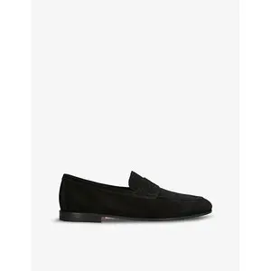 Santoni Carlos Suede Penny Loafers - Black