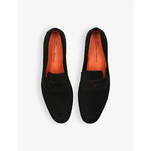 Santoni Carlos Suede Penny Loafers - Black