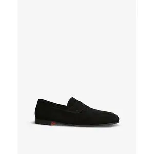 Santoni Carlos Suede Penny Loafers - Black