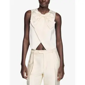Sandro Bow-appliqué Cropped Satin Top