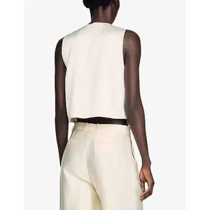 Sandro Bow-appliqué Cropped Satin Top