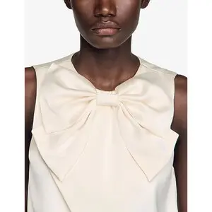 Sandro Bow-appliqué Cropped Satin Top