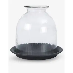 THE WHITE COMPANY Ribbed Dome Glass Candle Holder And Tray 17.6cm - Clear