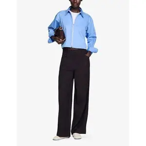 Sandro Logo-embroidered Zip-up Cropped Shirt