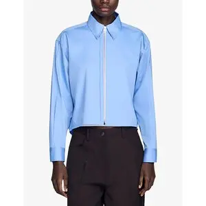 Sandro Logo-embroidered Zip-up Cropped Shirt