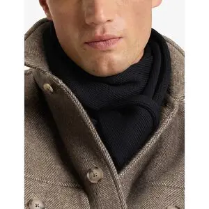 BOSS Raschel-knit Logo-embroidered Wool Scarf - Black