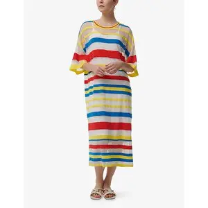 LEEM Striped Round-neck Mesh Kaftan