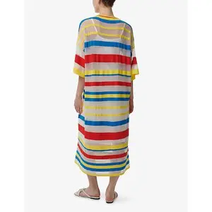 LEEM Striped Round-neck Mesh Kaftan