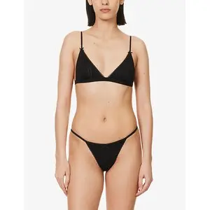 COU COU Pointelle Mid-rise Cotton Thong - 2black