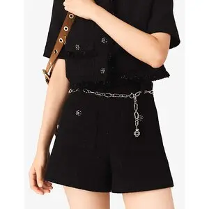 Maje Belted High-rise Tweed Shorts