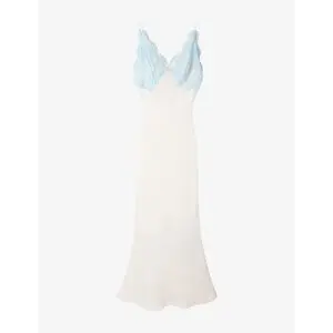 Sandro Satin Maxi Dress With Lace Trim - Ecru