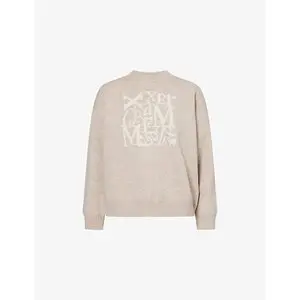 Max Mara Text-print Round-neck Wool-blend Jumper - Beige
