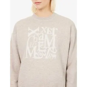 Max Mara Text-print Round-neck Wool-blend Jumper - Beige
