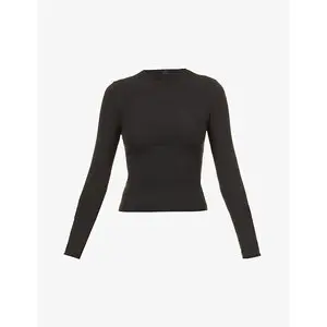 SKIMS Round-neck Long-sleeve Cotton-jersey Top - Soot