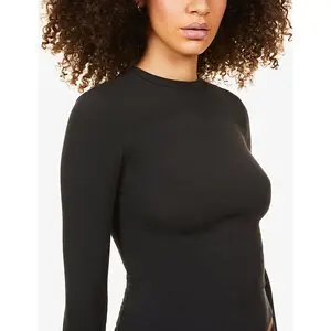 SKIMS Round-neck Long-sleeve Cotton-jersey Top - Soot
