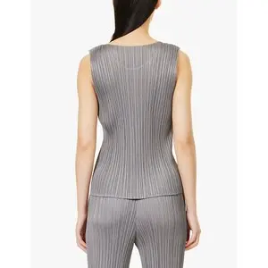 Issey Miyake Basic Sleeveless Pleated Knitted Jersey Top