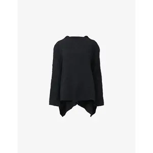 LEEM Draped-back Textured Woven Blouse