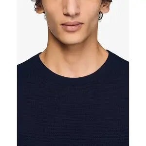 Sandro Textured Crewneck Cotton Knitted Jumper - Bleus