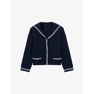 Maje Cable-knit Wool Cardigan - Navy