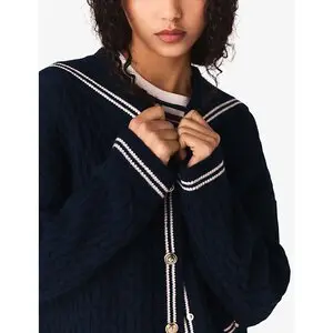 Maje Cable-knit Wool Cardigan - Navy