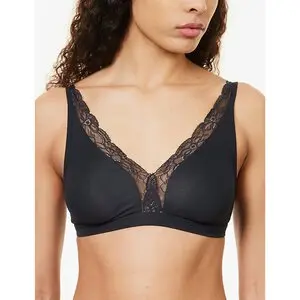 Hanro Triangle-cup Lace-trim Stretch-cotton Bra - Black